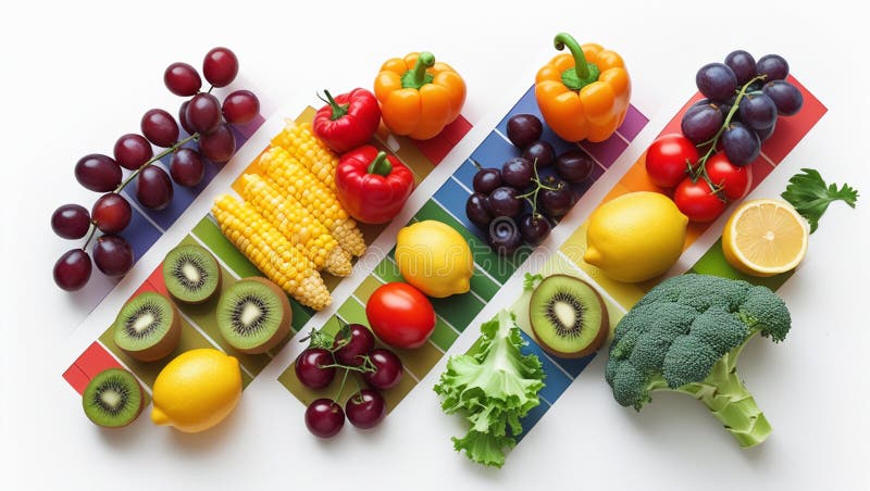 Colorful Fresh Fruits Vegetables Arranged Rainbow Color Chart Healthy ...