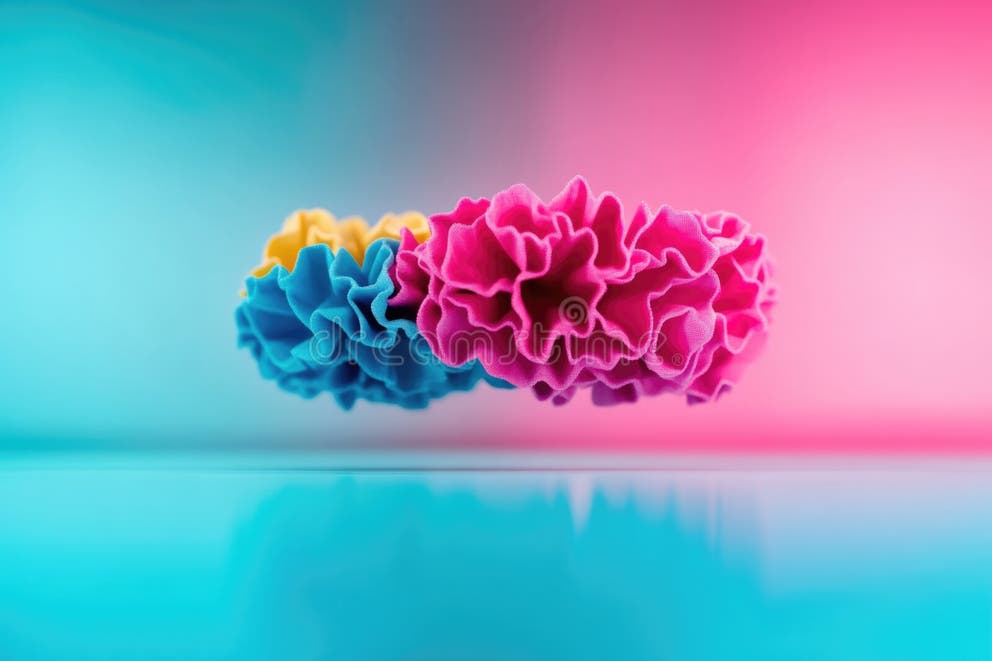 Vibrant Floating Colorful Flower Forms on Reflective Surface Stock ...