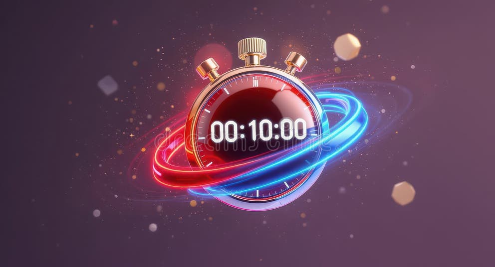 Vibrant Floating Digital Stopwatch with Intersecting Neon Rings and Countdown Timer Stock ...