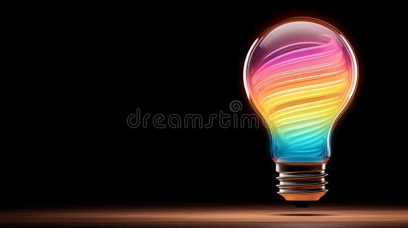 Vibrant, Floating Lightbulb with Swirling Neon Colors Against Dark ...