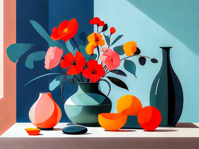 Vibrant Floral Arrangement in Modern Still Life Stock Image - Image of ...