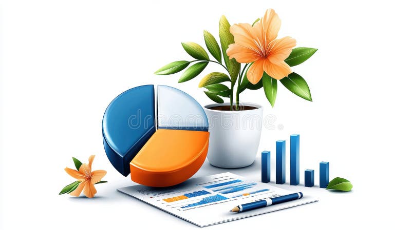 Vibrant Floral Arrangement with Pie Chart and Data Visualization for ...