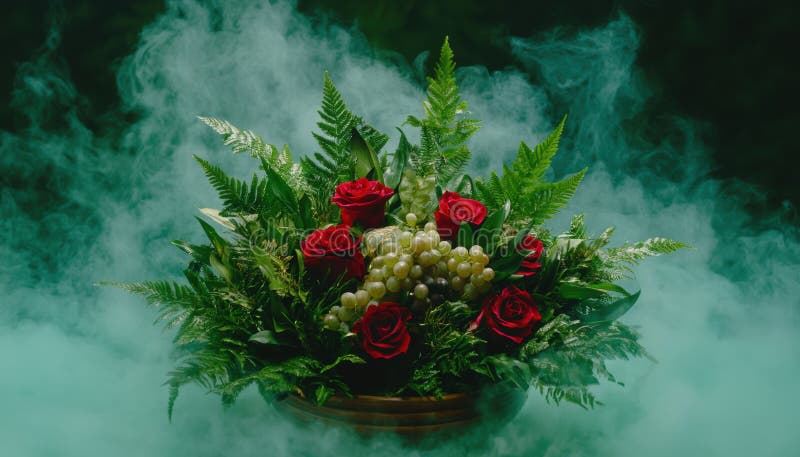 Vibrant Floral Arrangement with Red Roses and Greenery Stock ...