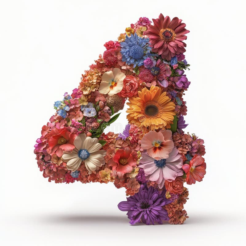 A Vibrant Floral Arrangement Shaped Like the Number Four Stock ...