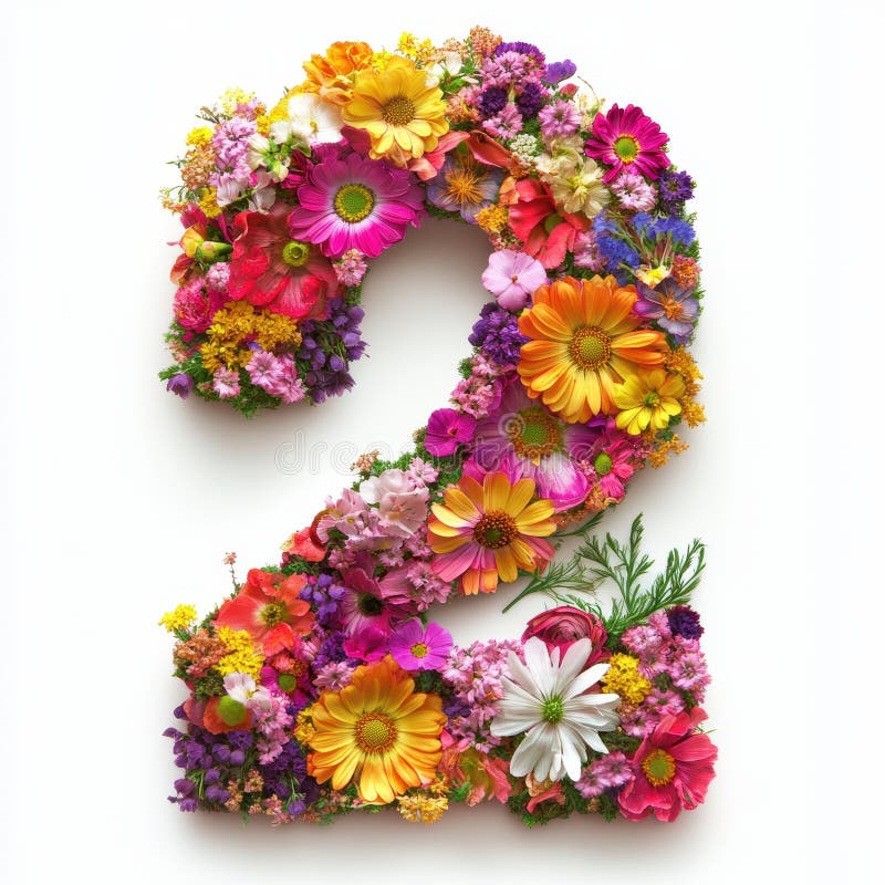 A Vibrant Floral Arrangement Shaped Like the Number Two Stock ...
