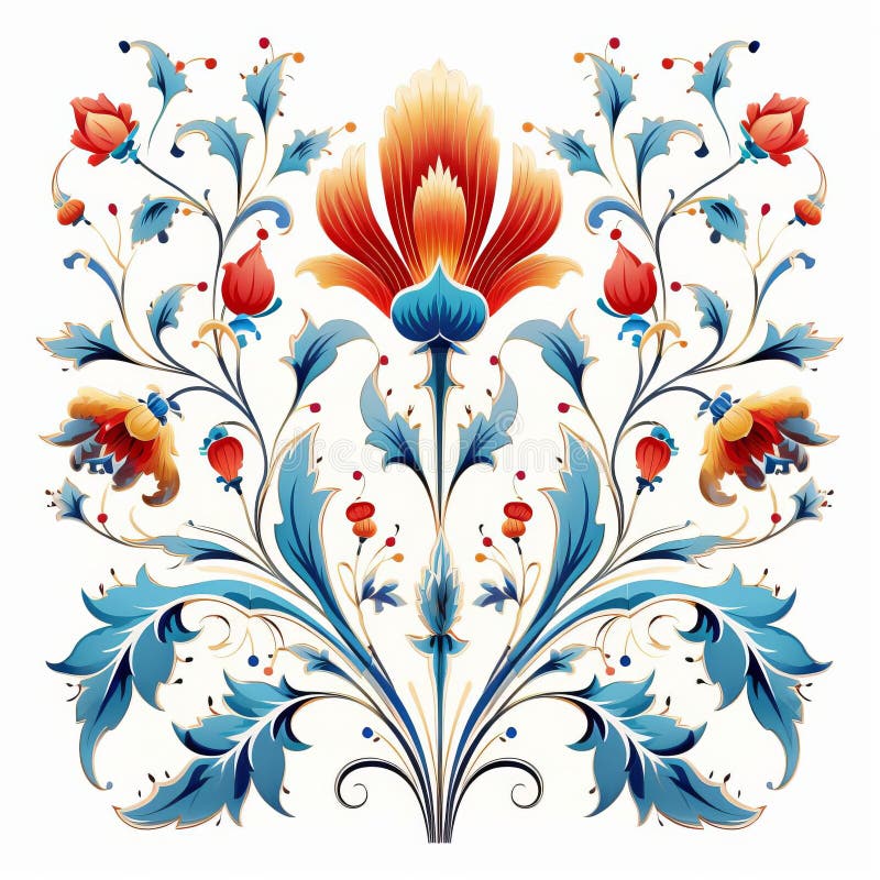 Vibrant Floral Art Ottoman Design on White Background Stock ...