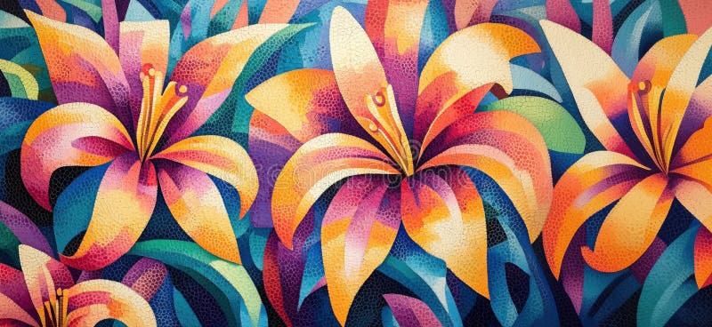 Vibrant Floral Artwork Featuring Colorful Lilies in Abstract Style with ...