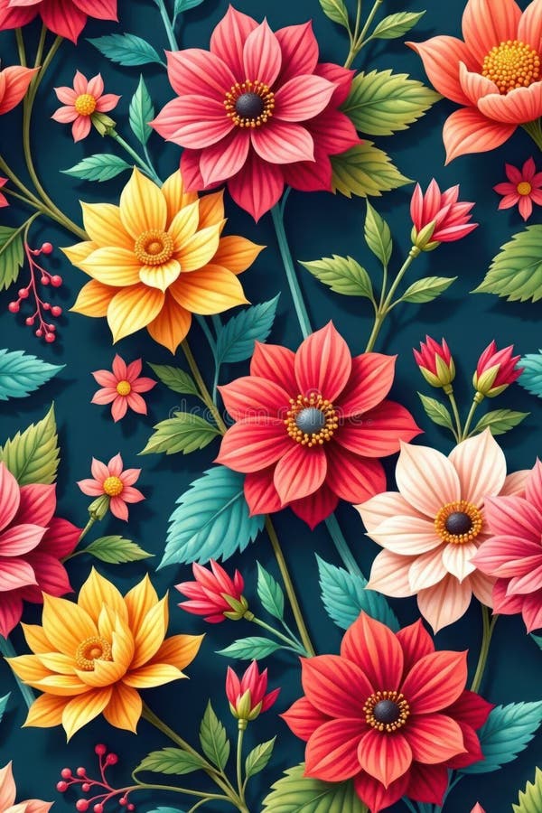 Vibrant Floral Blocks, Seamless Repeat Vector Illustration , Print ...