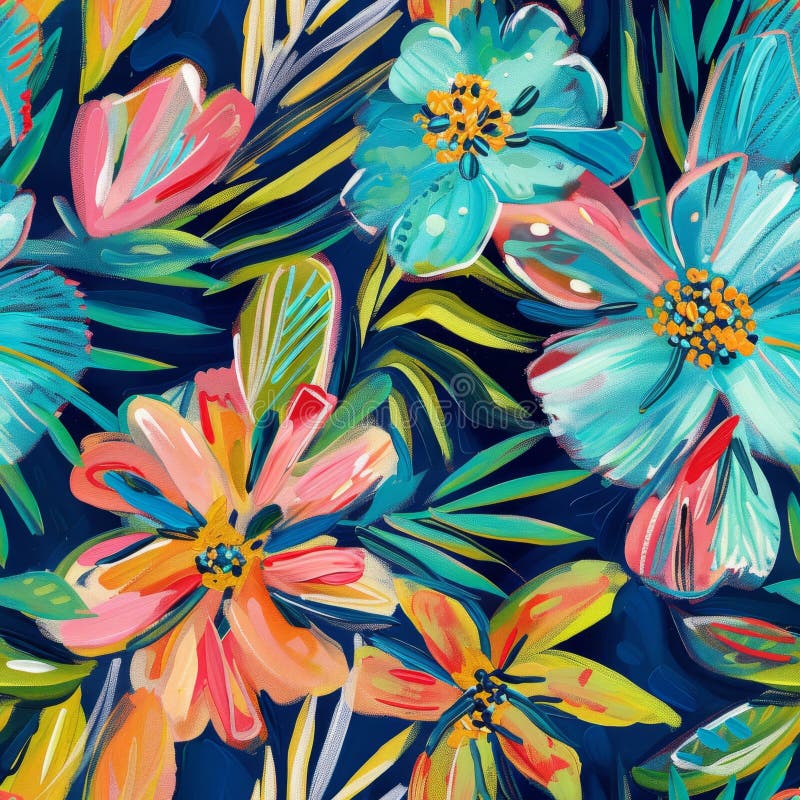 Vibrant Floral Bloom Pattern with Expressive Brush Strokes Stock Photo ...