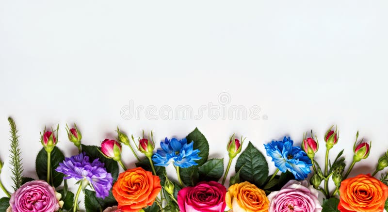 Vibrant Floral Border Against White Background: Colorful Spring Blooms ...