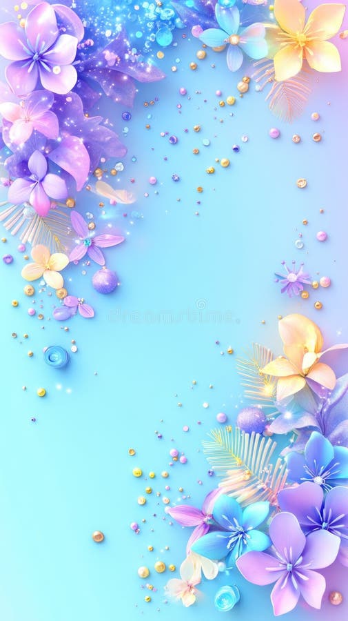 Vibrant Floral Border with Colorful Flowers and Sparkles on Gradient ...