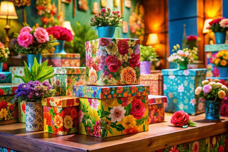Vibrant Floral Box Display a Stunning Panoramic Studio Shot Showcasing ...