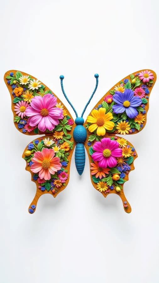 Vibrant Floral Butterfly Composition in Artful Symmetry Stock ...