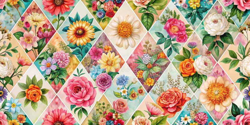 Vibrant Floral Collage a Diamond Pattern of Exquisite Botanical ...