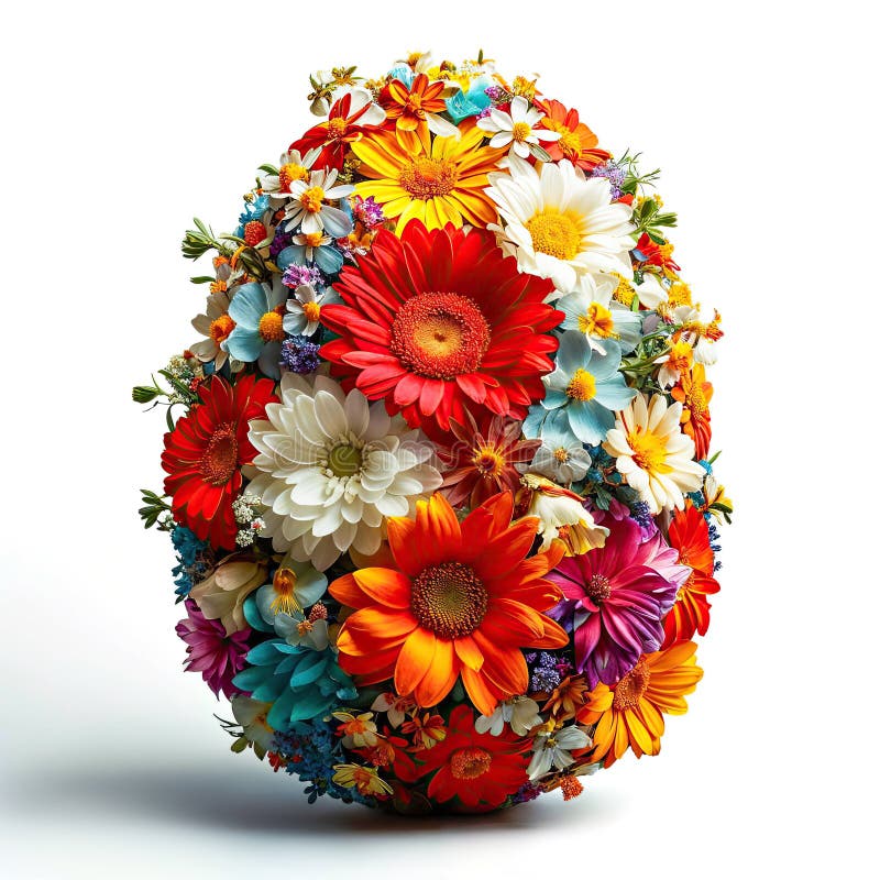 Vibrant Floral Easter Egg Made from Flowers on White Background ...