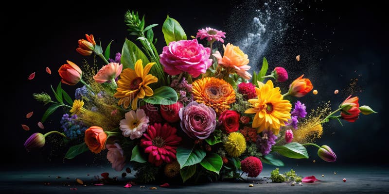 Vibrant Floral Explosion a Spectacular Bouquet of Diverse Blooms in ...