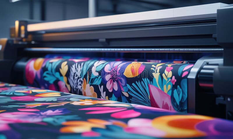 Vibrant Floral Fabric Printing Process on High-tech Digital Printer ...