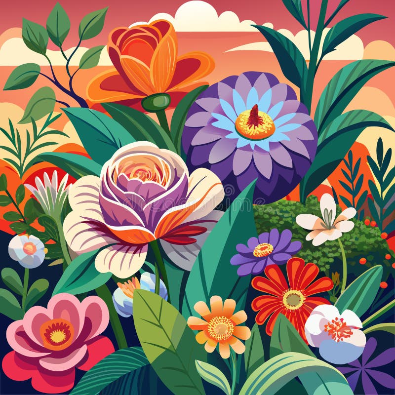 Vibrant Floral Garden Scene Stock Image - Image of artistic, blooming ...