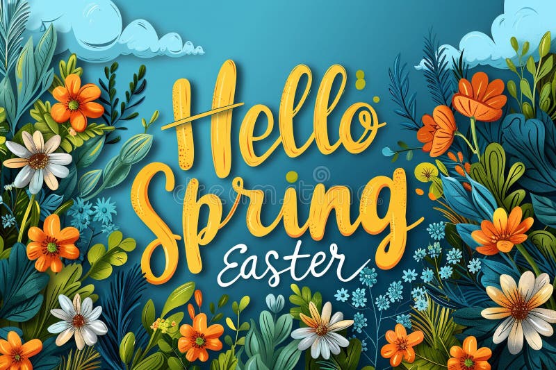 Vibrant Floral Greeting for Hello Spring and Easter Stock Image - Image ...