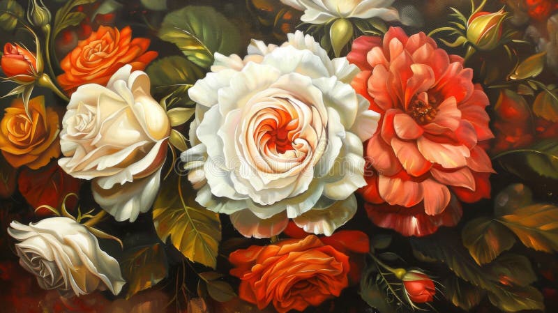 Vibrant Floral Harmony: Lush Roses in Bloom on Canvas Stock Photo ...