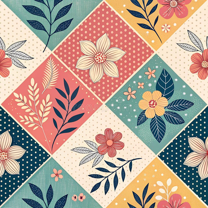 Seamless Floral Patchwork Pattern Stock Illustration - Illustration of ...