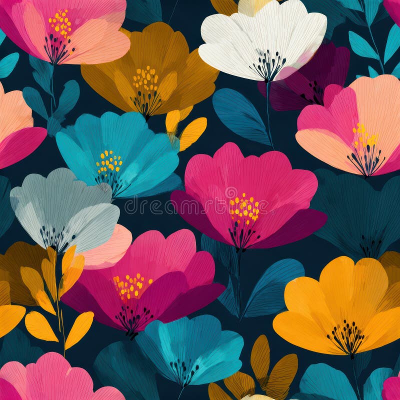 Vibrant Floral Pattern with Bold Colors and Artistic Design Stock ...
