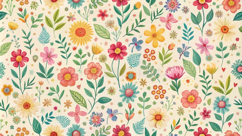 Vibrant Floral Pattern Design Featuring a Plethora of Blossoms and Lush ...