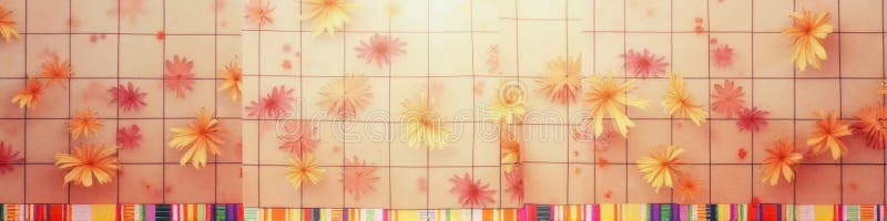 Vibrant Floral Pattern on Grid with Colorful Striped Border Stock ...
