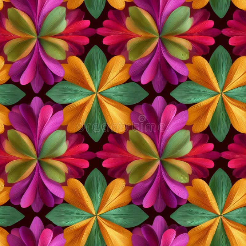 Vibrant Floral Pattern with Multicolored Abstract Petals on Dark ...