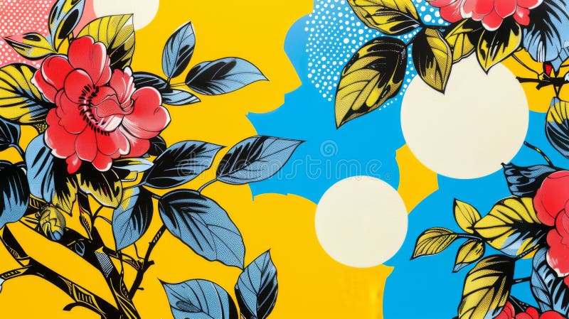 Vibrant Floral Pattern on Yellow Background with Modern Pop Art ...