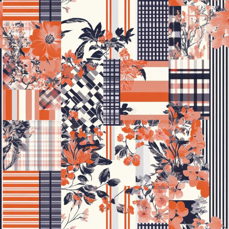 Vibrant Floral and Plaid Patchwork Pattern Design Stock Photo - Image of pattern, trendy: 332573310