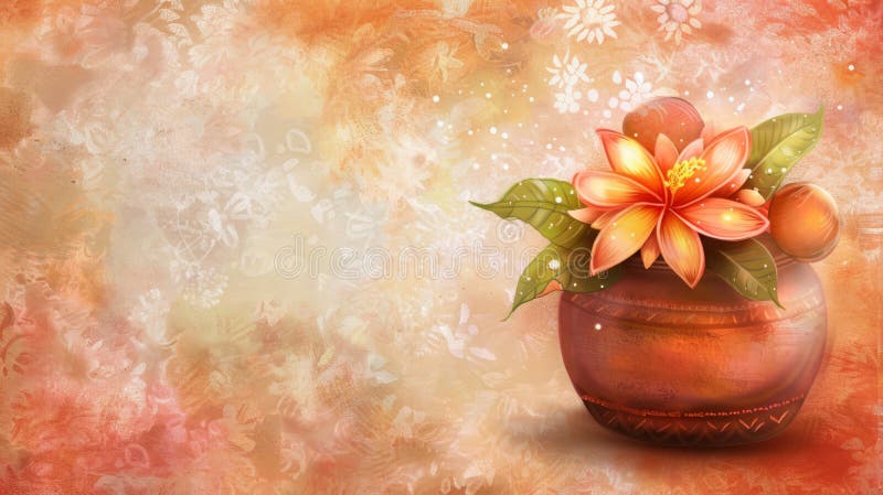 Vibrant Floral Pot on Artistic Orange Background with Subtle Patterns ...