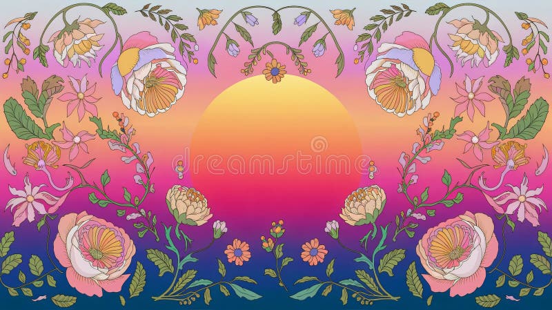 Vibrant Floral Sunset Design, Bohemian Flower High Quality Image Stock ...