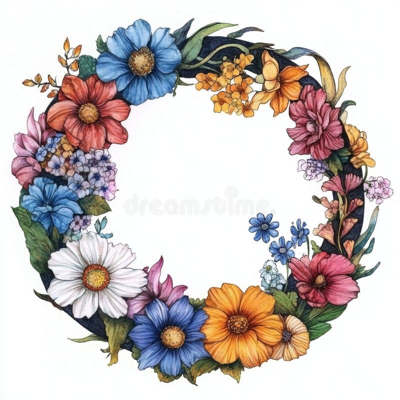 Vibrant Floral Wreath Art Decor Stock Illustration - Illustration of ...