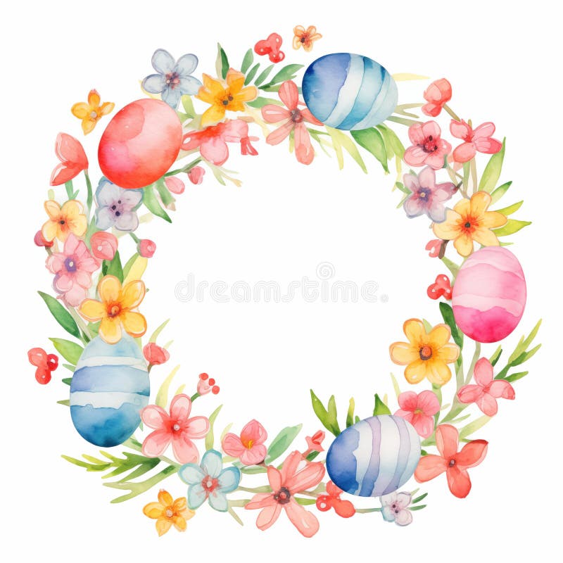 Vibrant Floral Wreath with Easter Eggs and Fresh Spring Flowers in a ...