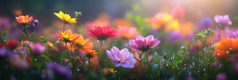 Rainbow Cosmos Field stock illustration. Illustration of plants - 387577377