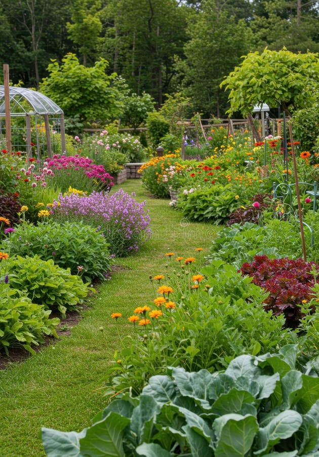 Vibrant Flower Garden Path stock illustration. Illustration of natural ...