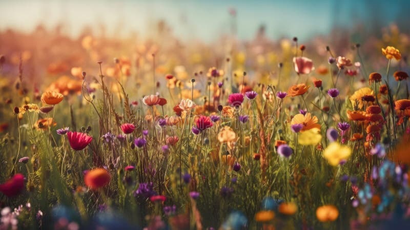Vibrant Flower Meadow Panorama for Invitations and Posters. Stock ...