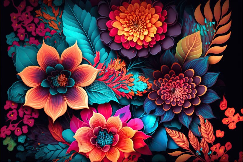 Vibrant Flower Pattern, Created with Generative AI Technology Stock Illustration - Illustration ...