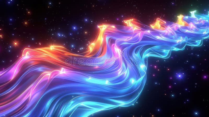 A Vibrant, Flowing Wave of Colorful Light in a Cosmic Space Setting ...