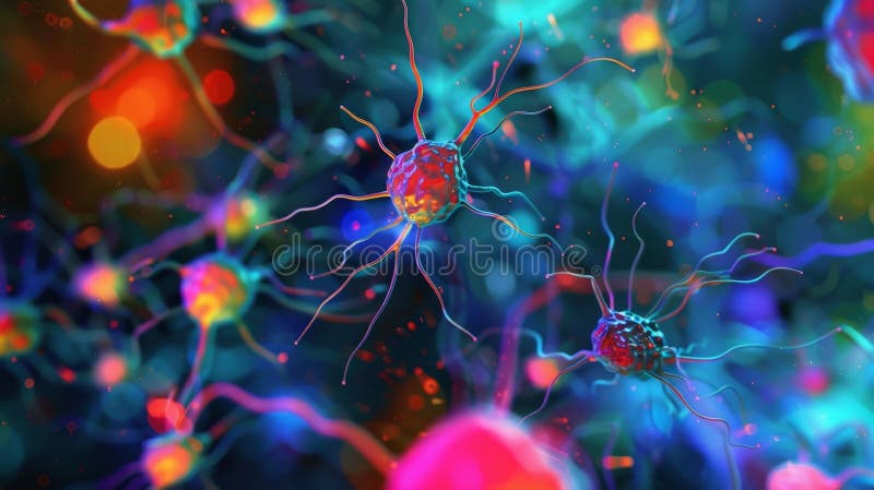 Vibrant Fluorescent Microscopy Image Showing the Active Movement of ...