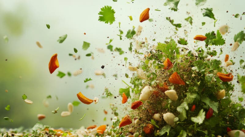 Vibrant Food Explosion: Fresh Herbs and Spices in Motion Stock ...
