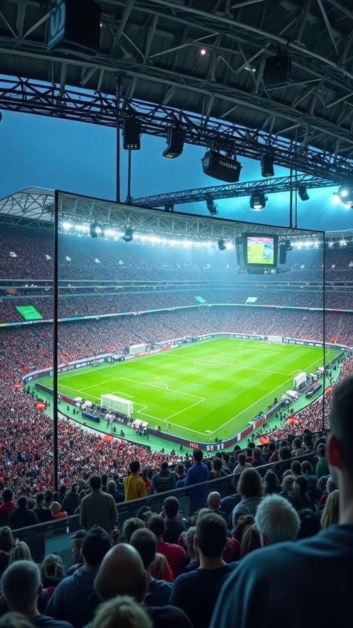 Vibrant Football Stadium Packed Fans Exciting Evening Match Stock ...