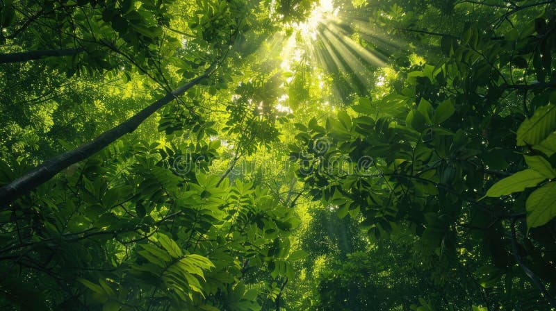 Vibrant Forest Canopy Overhead Sunlight Dappling through Leaves ...