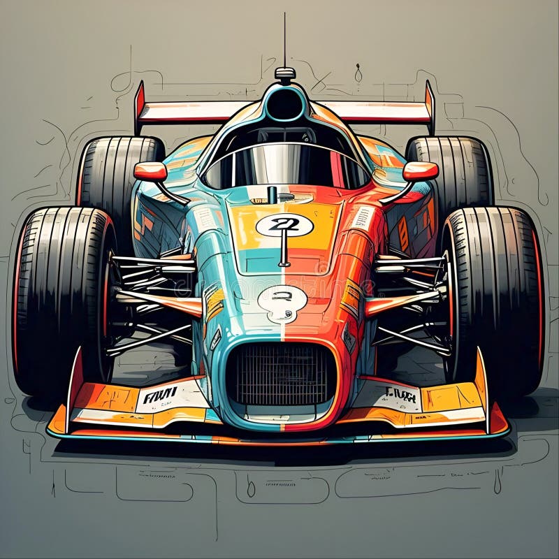 Vibrant Formula Racing Car Front View Stock Image - Image of decals ...