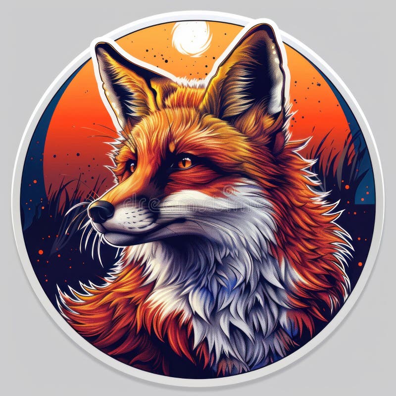 Vibrant Fox Art with Sunset Background. Generative Ai Stock ...