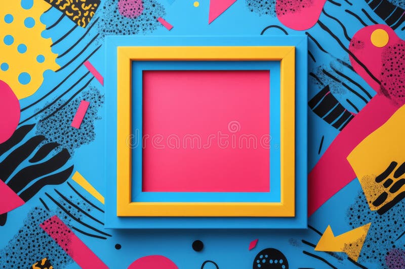 Vibrant Frame Placed on a Colorful Memphis Design Background, Creating ...