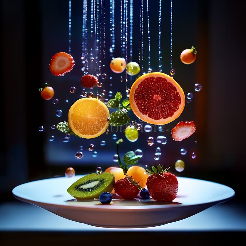 Vibrant Fresh Fruit Falling into Bowl Water Splash Healthy Eating Stock ...