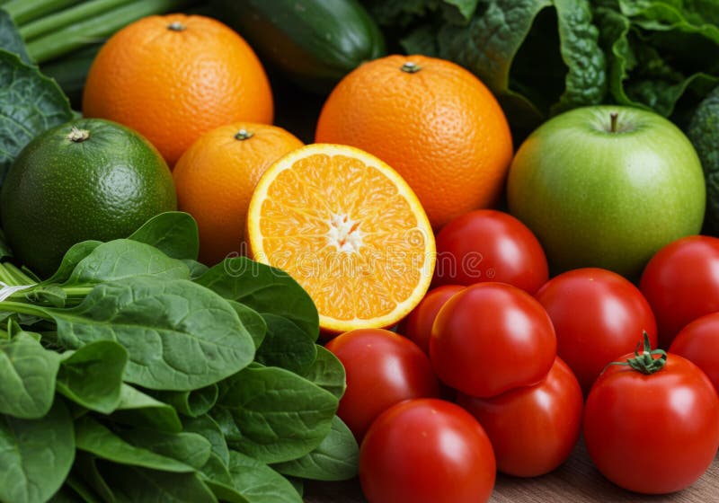 Vibrant Fresh Fruits and Vegetables Still Life Stock Illustration - Illustration of wellness ...