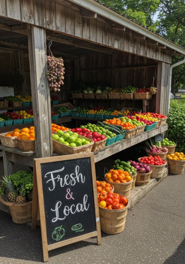 Vibrant Fresh Produce at Rustic Farm Stand Stock Illustration ...